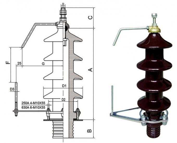 Outdoor 1kV Low Voltage Bushings Brown Ceramic Insulator With Lightning Rod